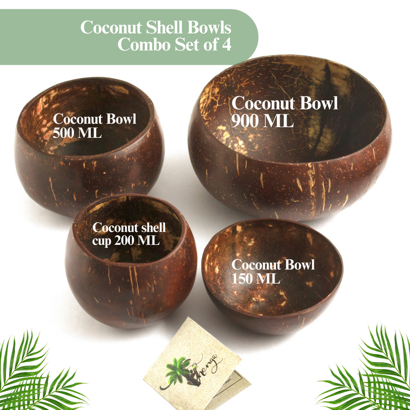 Thenga Coconut Shell Round Bowl - 900 ml, 500 ml, 150 ml, 200 ml, Brow ...