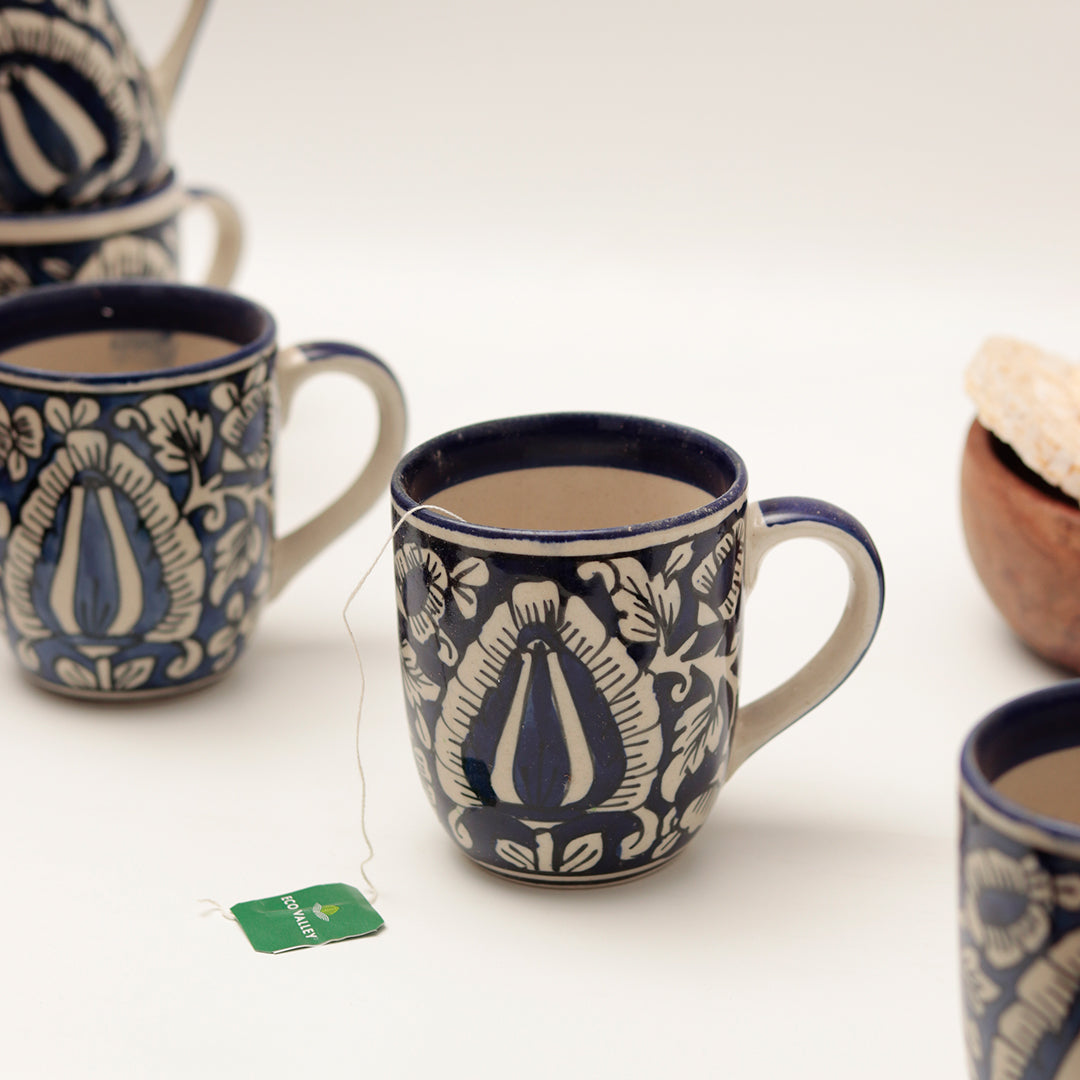 shades of Blue "Mugal Floral" handpainted tea/coffee Mugs(Set of 6 ...