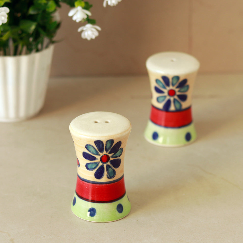 "Flower Petals" handpainted ceramic salt & pepper set – Banjara Market