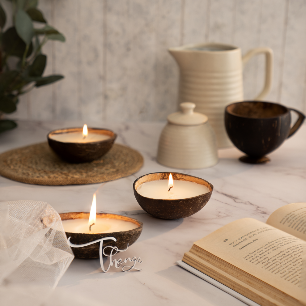 Thenga Eco-Friendly Coconut Shell Diwali Candle/Diya ( Set of 2 ...