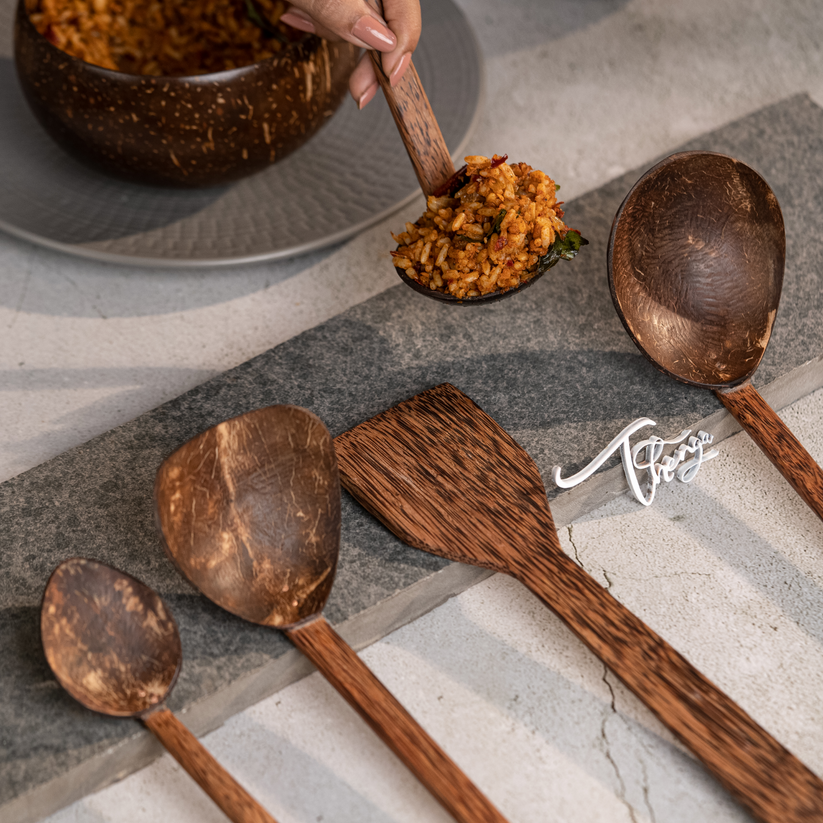Thenga traditional coconut shell & wood cooking Spoon Set – Banjara Market